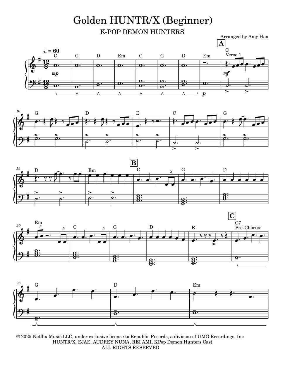 HUNTR/X- EJAE, AUDREY NUNA, REI AMI, - Golden Sheet Music by Amy Hao