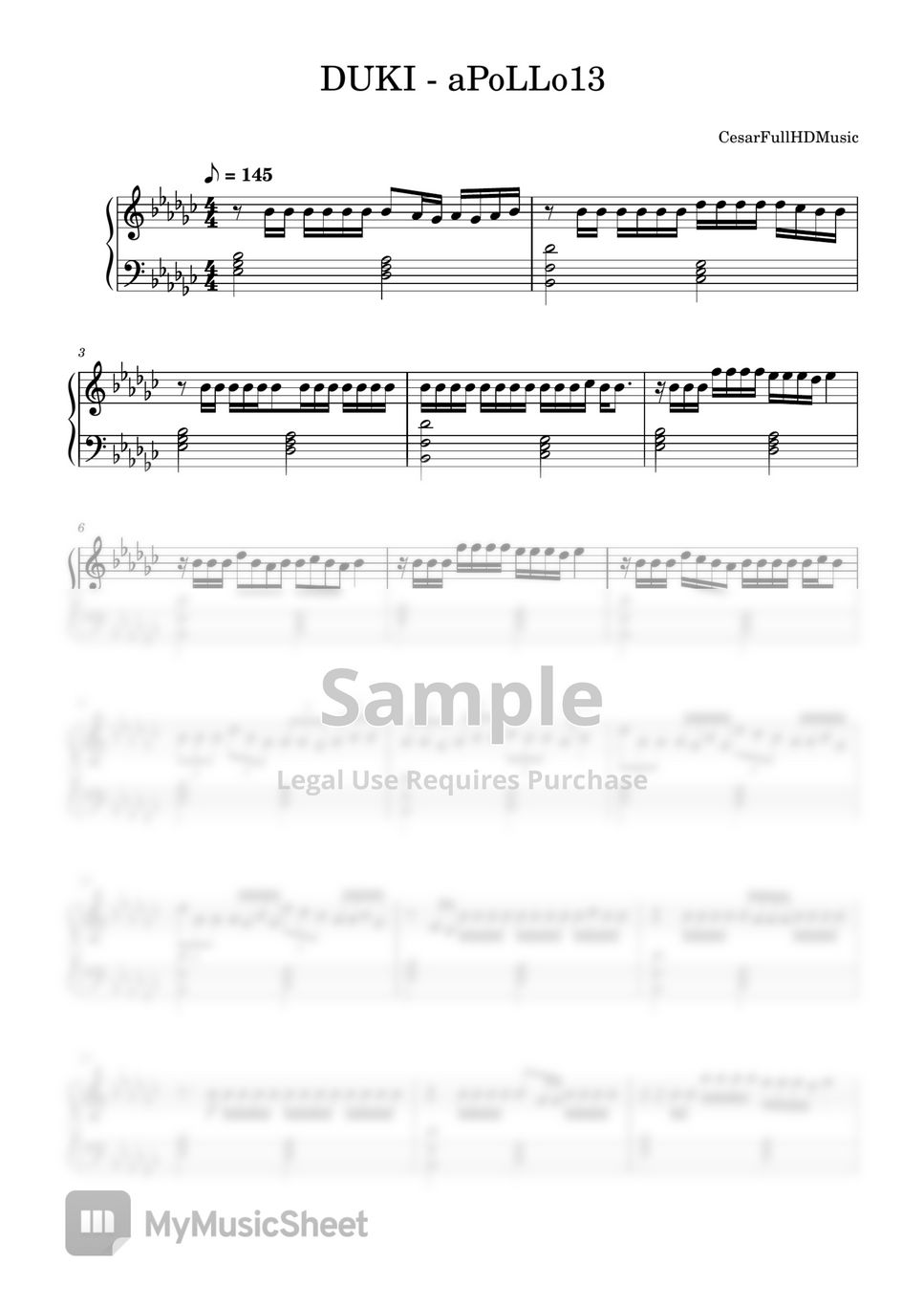 DUKI - aPoLLo13 Sheet Music
