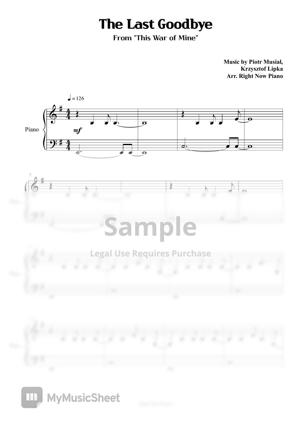 This War of Mine - The Last Goodbye 楽譜 by Right Now Piano