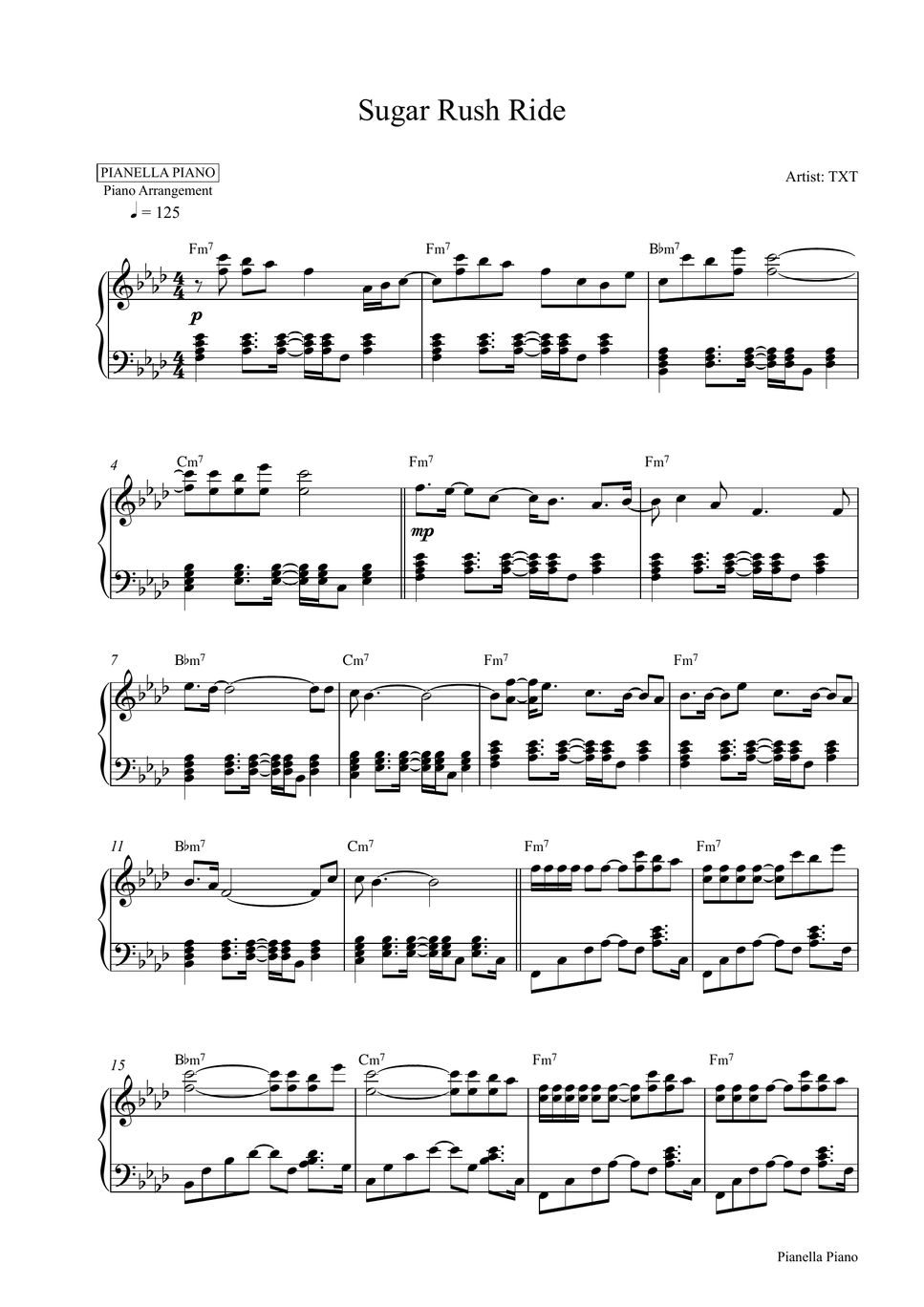 TXT - Sugar Rush Ride (Piano Sheet) Sheets by Pianella Piano