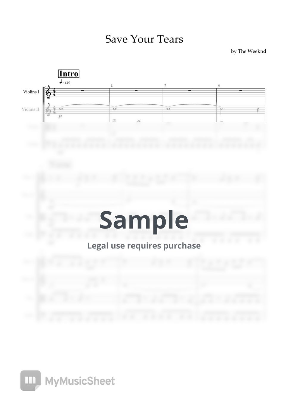 The Weeknd - Save Your Tears (for string quartet Score+Parts) 曲谱 by ...