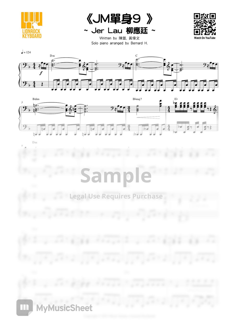 Jer 柳應廷 - JM單身9 Piano Partitur PDF | Bernard Hui | mymusic5