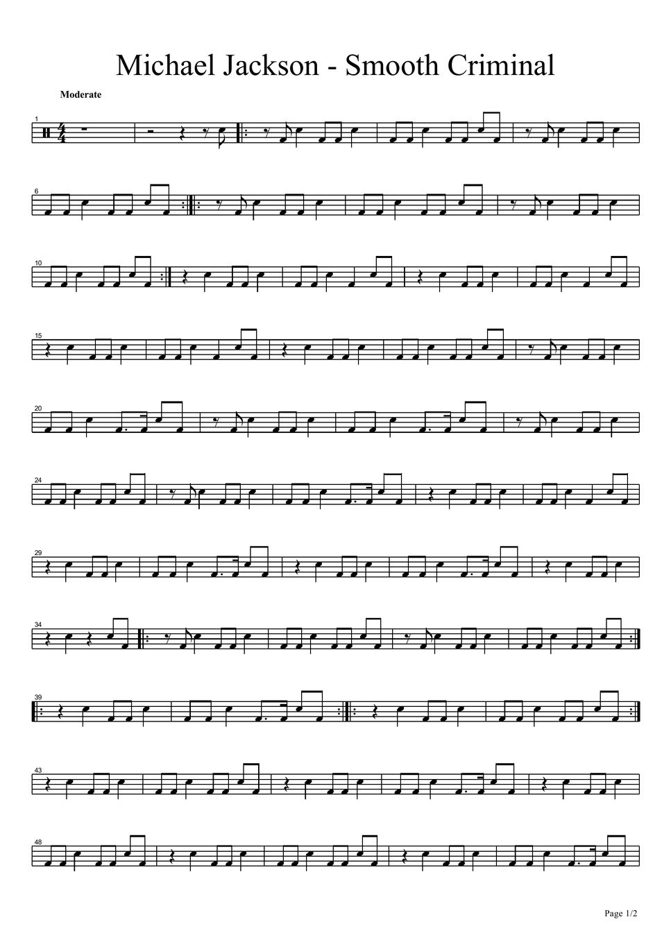 Michael Jackson - Smooth Criminal (cajon) Sheets by A Fu