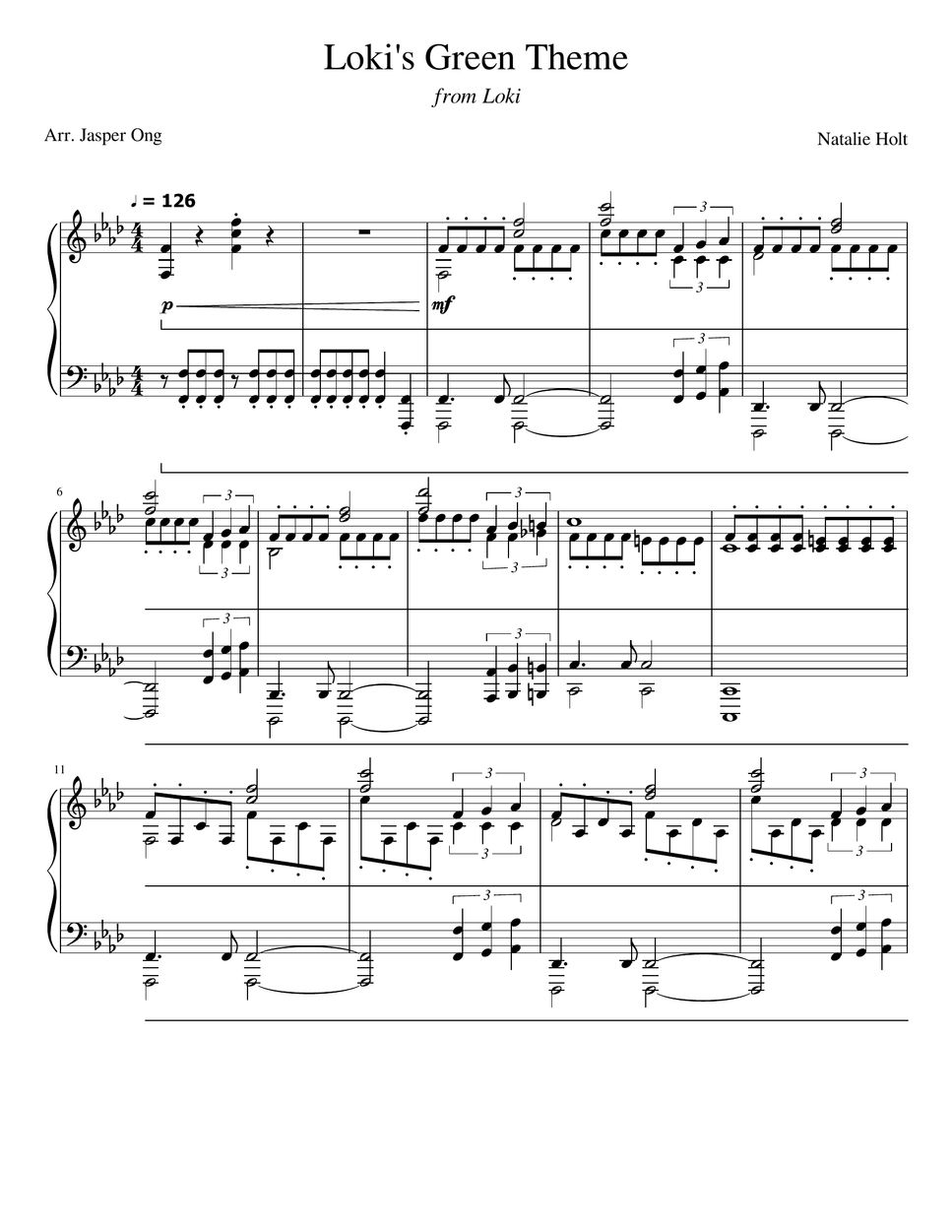 Natalie Holt - Loki's Green Theme Sheet by Jasper Ong