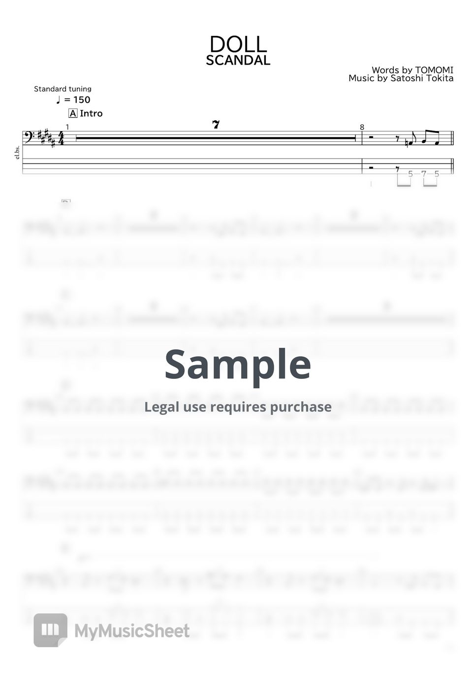 SCANDAL - DOLL Tab + 1staff by たぶべー＠財布に優しいベース楽譜屋さん（BASS・TAB譜）
