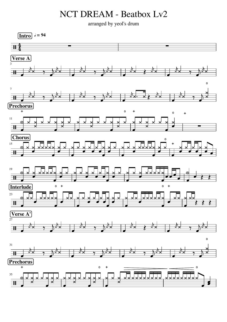 nct dream - beatbox (Lv2) Sheets by yeol's drum