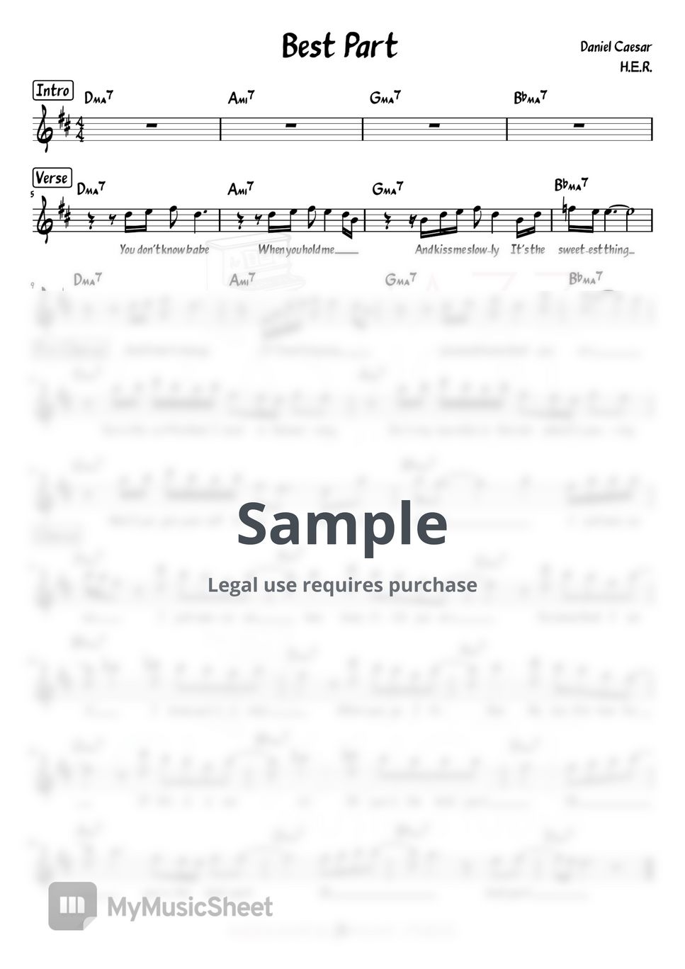 Daniel Caesar - Best Part Sheets by Jazz Classical Music Studio