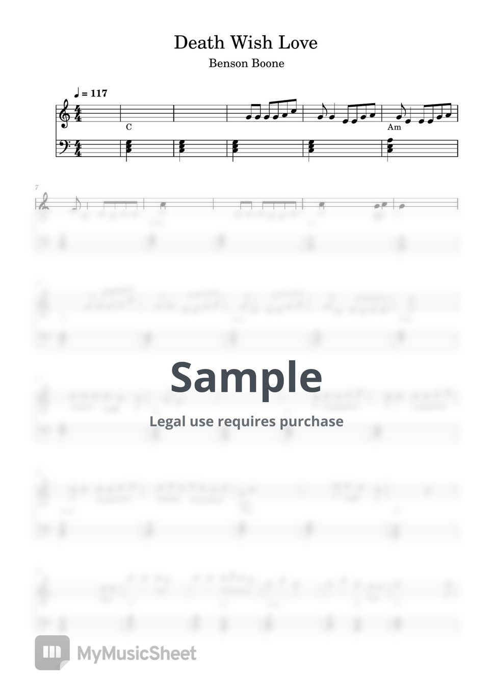 Benson Boone - Death Wish Love Sheet Music by Will Adagio