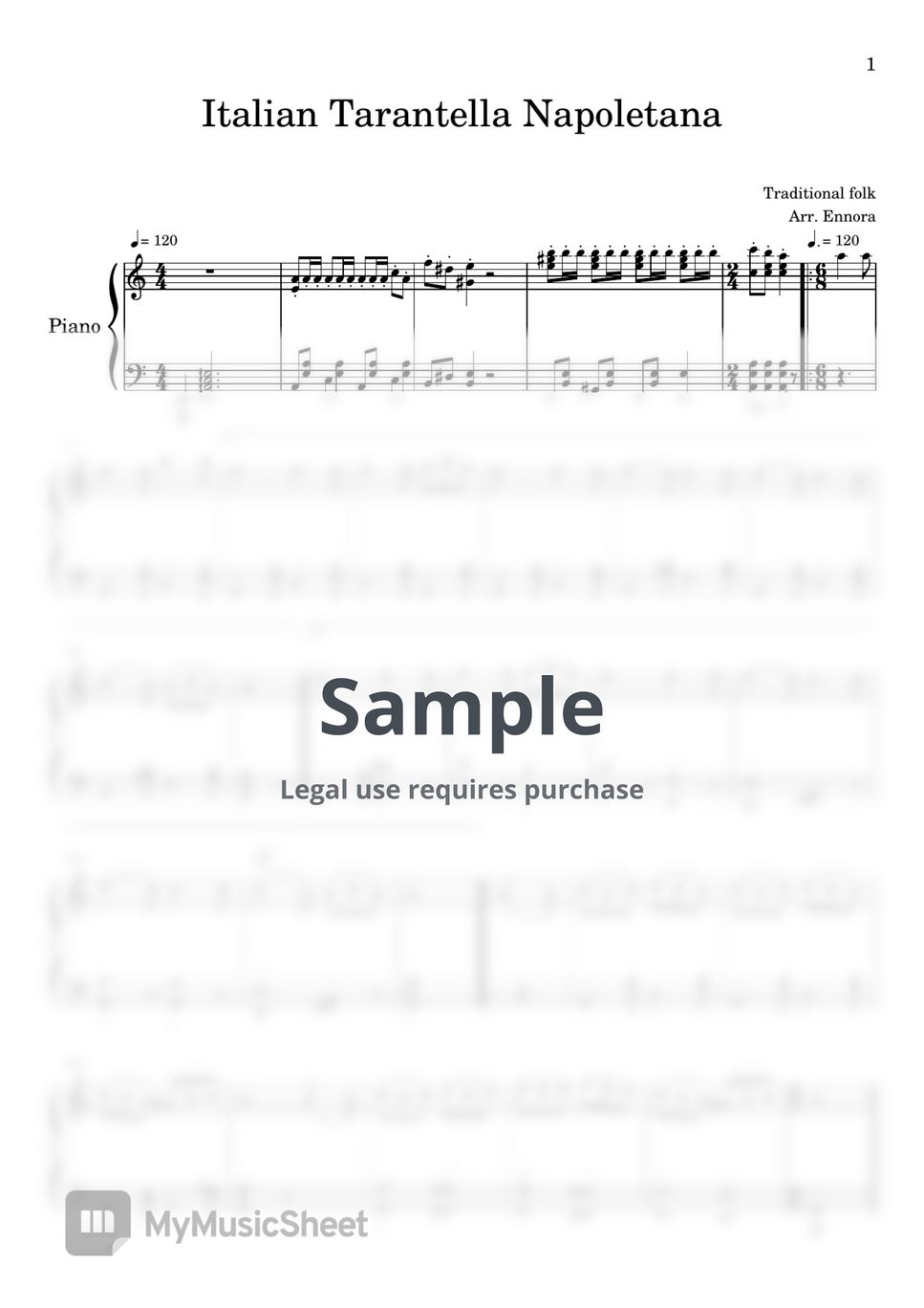 Italian Folk Song - Tarantella Napoletana Sheet Music by Ennora