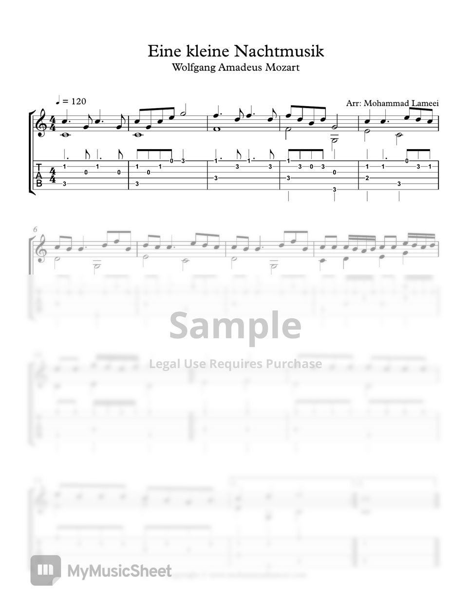 Mozart - Eine kleine Nachtmusik 타브+단선 악보 by Mohammad Lameei