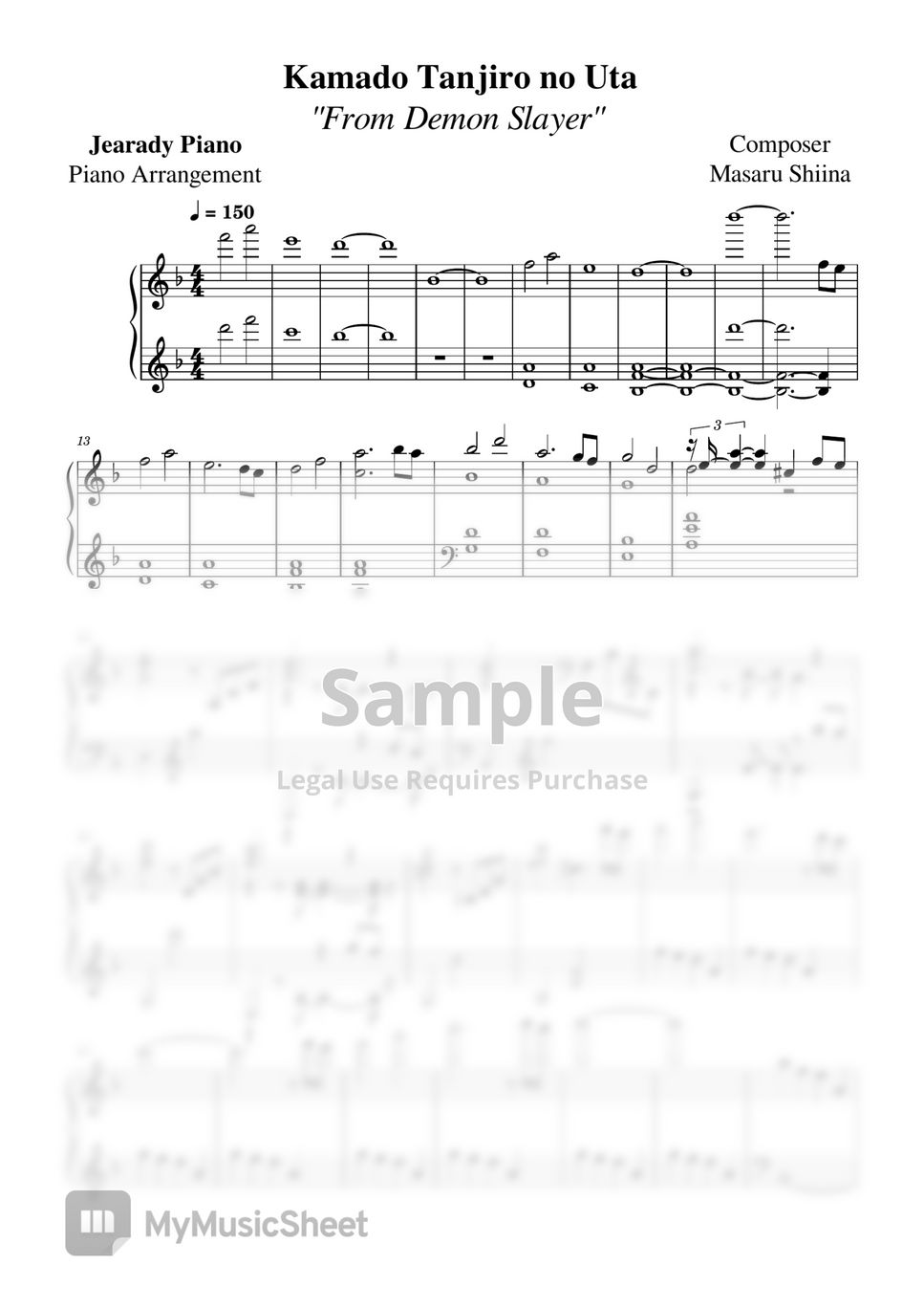 Masaru Shiina - Kamado Tanjiro no Uta Sheet Music - Demon Slayer - Jearady Piano แผ่น by Jearady ...