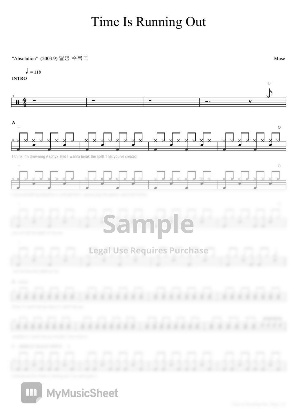 Muse - Time Is Running Out 악보 by COPYDRUM