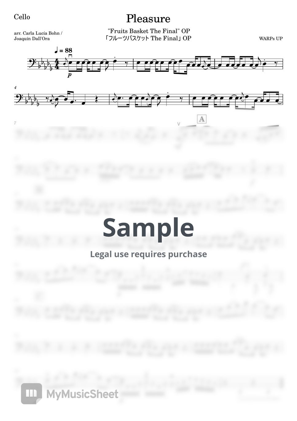 WARPs UP - Pleasure | "Fruits Basket The Final" OP [Cello] نوتة by ...