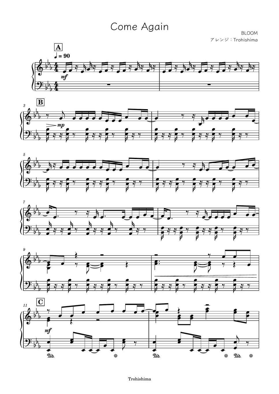 8LOOM - Come Again (ドラマ『君の花になる』より) 楽譜 by Trohishima