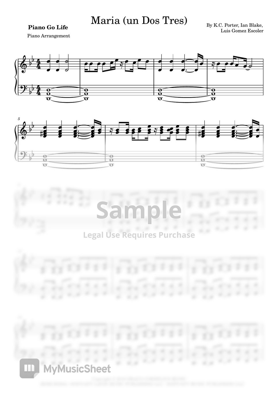 Ricky Martin - María (Un, Dos,Tres, Maria) Sheets by Piano Go Life