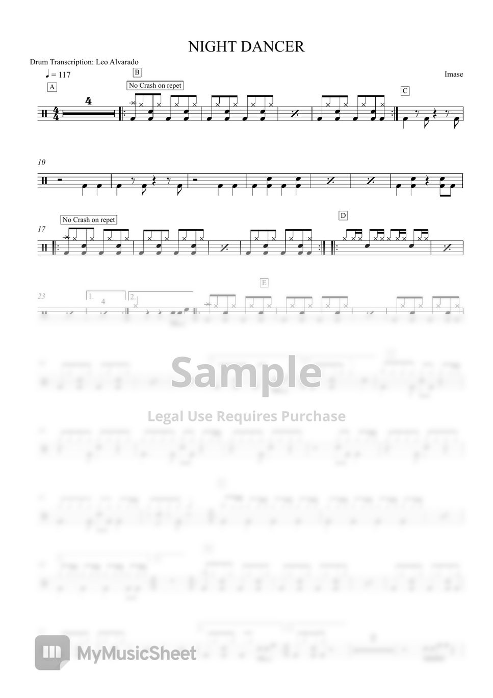 Imase - Night Dancer Sheets by Drum Transcription: Leo Alvarado