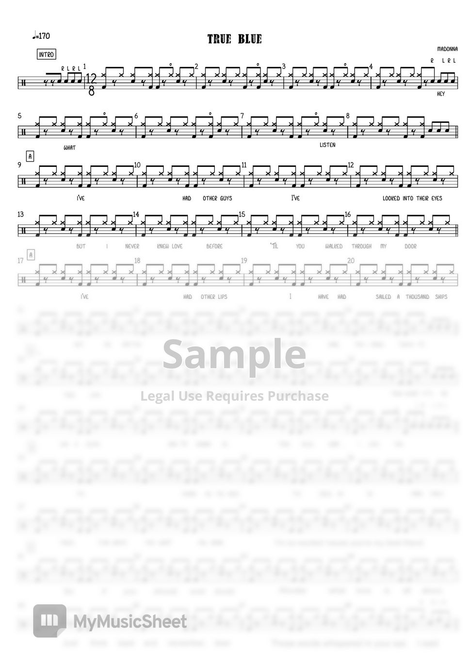마돈나 - true blue (마돈나의 true blue) Partition musicale by anidrum
