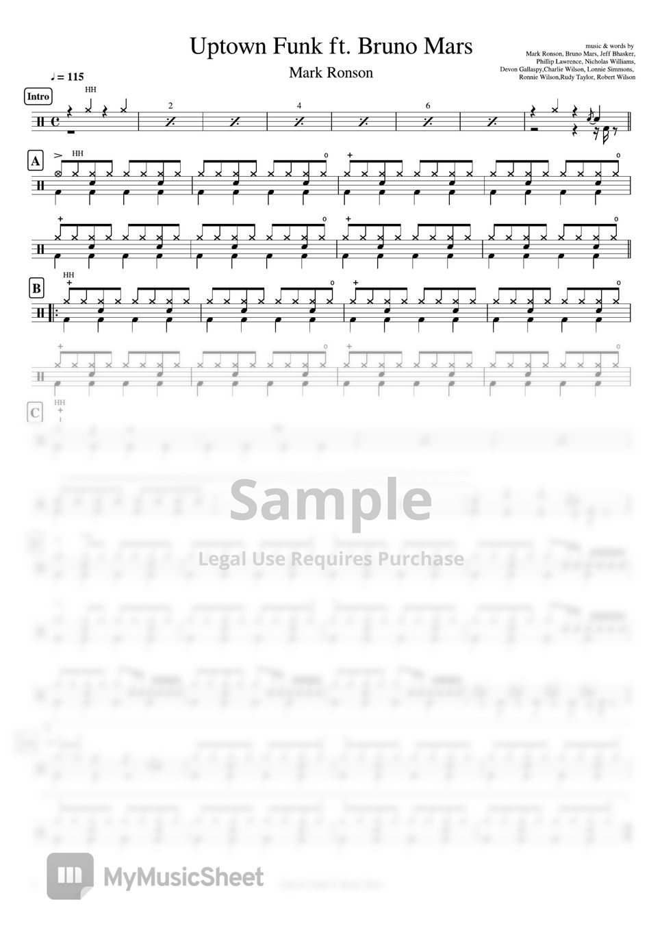 Mark Ronson - Uptown Funk ft. Bruno Mars 악보 by Cookai's J-pop Drum ...