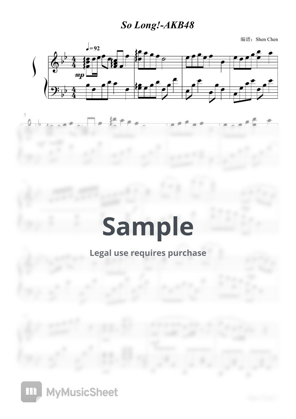 AKB48 - So Long! (AKB48) Sheet Music by Yilun