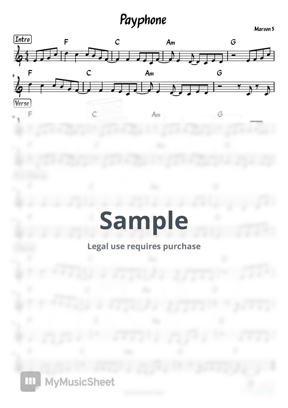 Maroon 5 - Payphone Sheet Music by Jazz Classical Music Studio