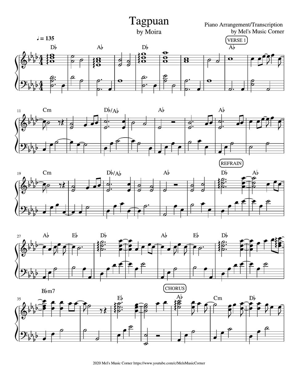 Moira dela Torre - Tagpuan (piano sheet music) Hoja by Mel's Music Corner