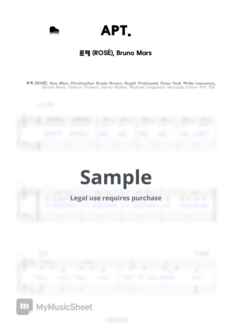 ROSE (로제) & Bruno Mars - APT. (아파트) (원조성+쉬운조성, 1절 악보) 楽譜 by Lucid Piano