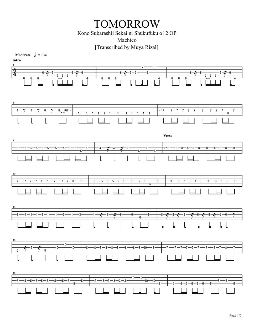 Machico - TOMORROW (Bass TAB) Sheets by Muya
