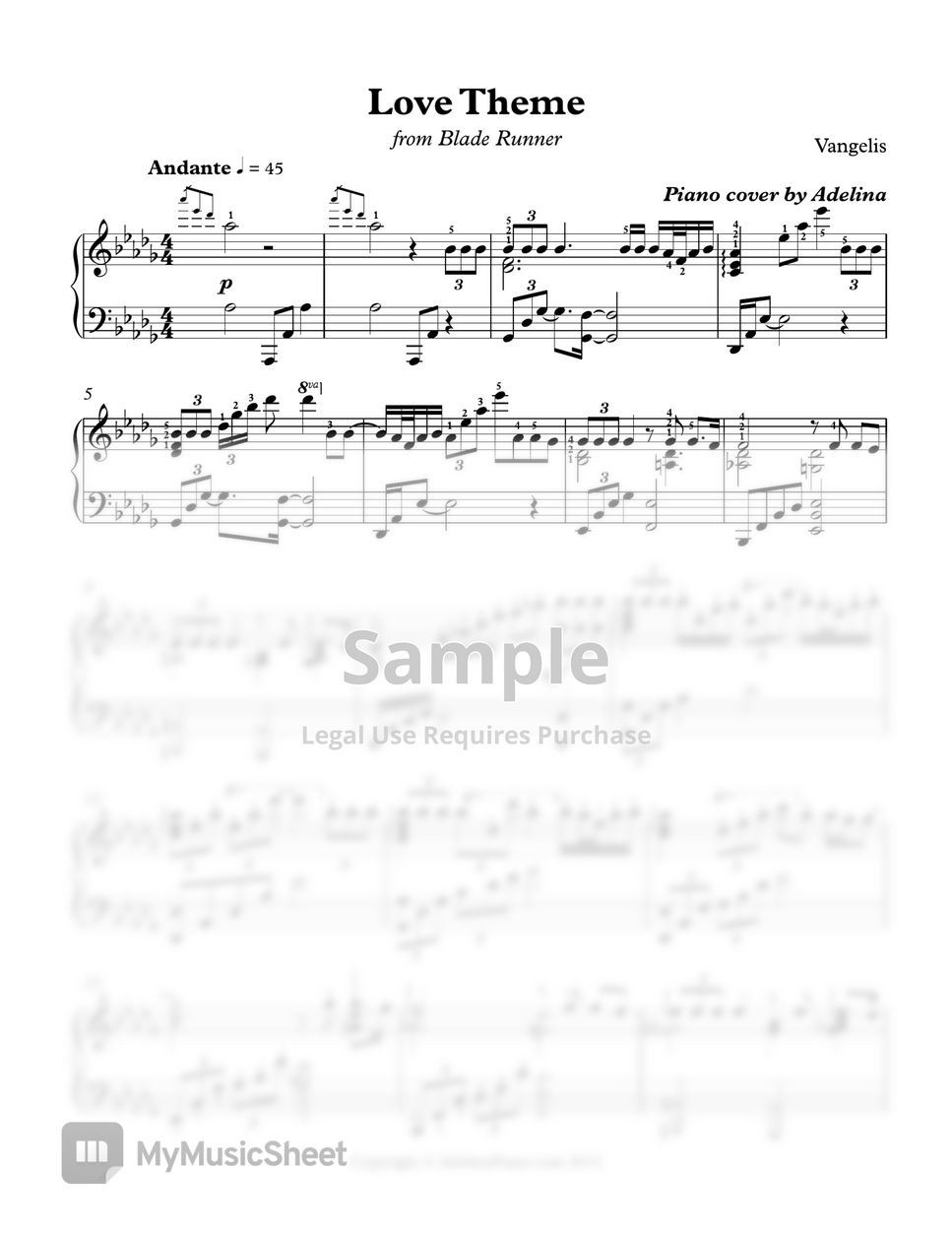 Vangelis - Vangelis - Love Theme from Blade Runner Sheet Music by ...