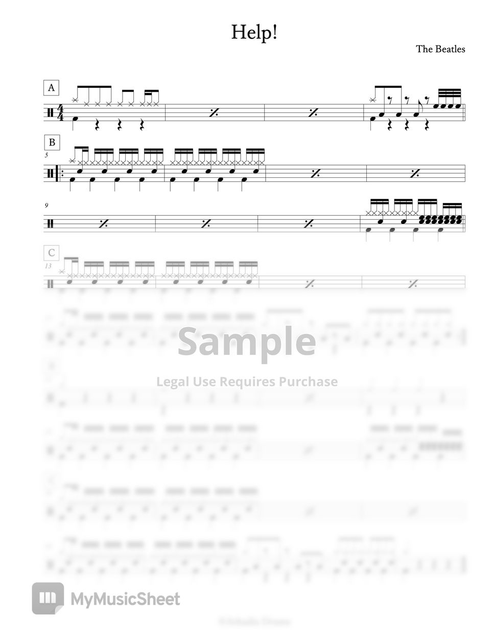 The Beatles - Help! Sheets by Arkadia Drums