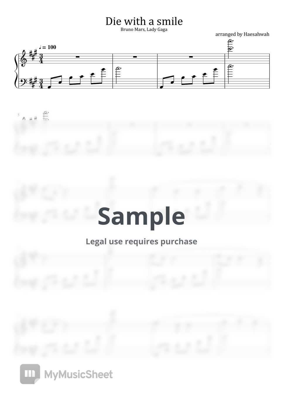 Bruno Mars, Lady Gaga - Die With A smile (dreamy version) Sheet Music ...