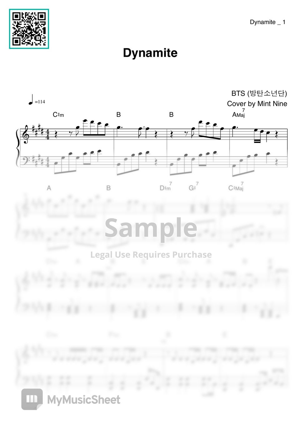 BTS - Dynamite 악보 by Mint Nine