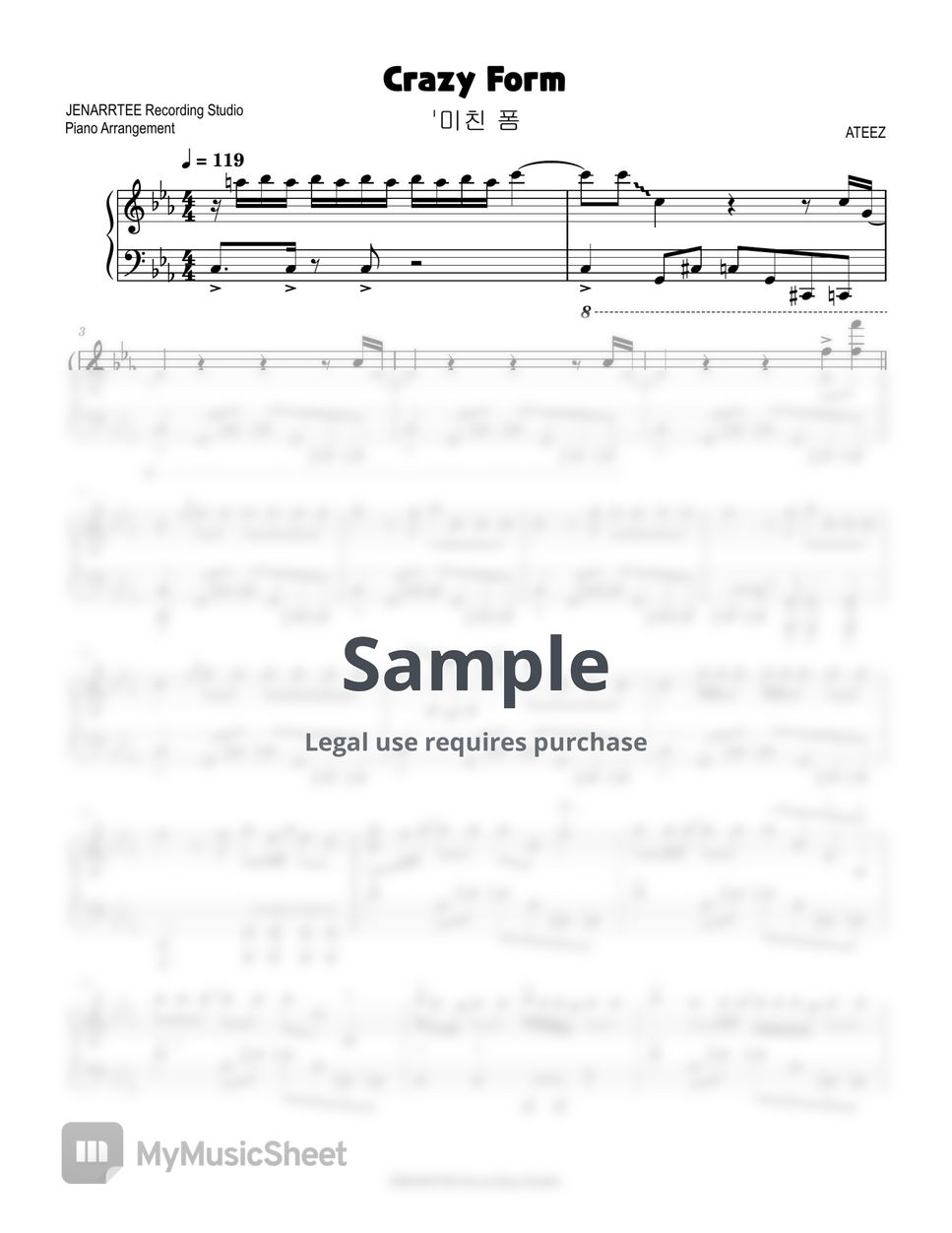 ATEEZ - Crazy Form Sheet Music by JENARRTEE Recording Studio