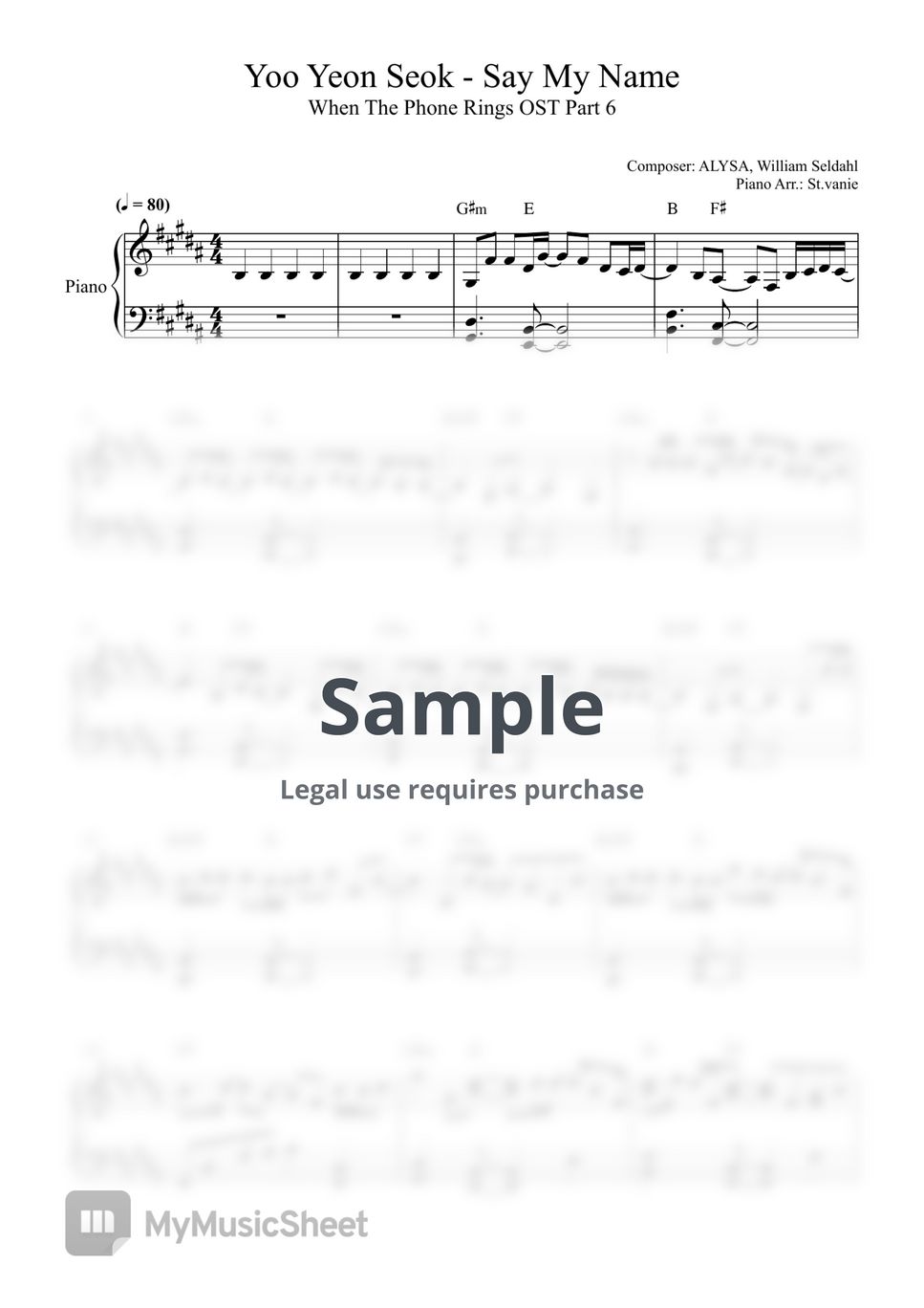 Yoo Yeon Seok 유연석 - Say My Name (When The Phone Rings 지금 거신 전화는 OST Part 6) Sheets by St.vanie