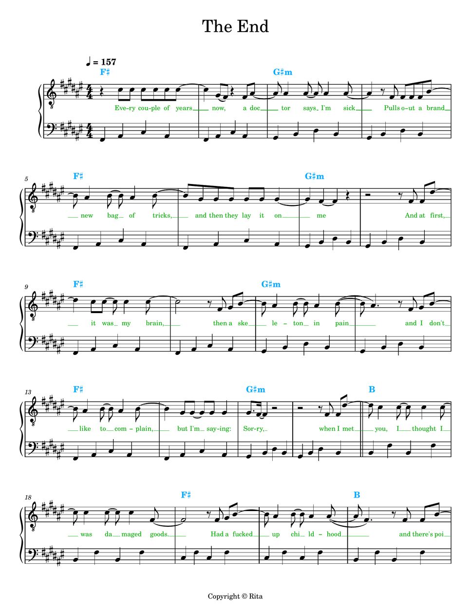 Halsey - The End (with chords and lyrics) 악보 by Rita B