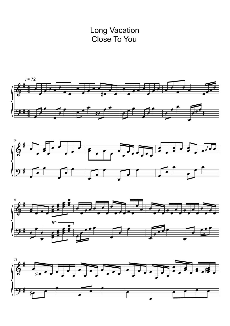 CAGNET - Close to You (Sena's Piano II from Long Vacation) (Sheet Music, MIDI,) Sheets by Roxette