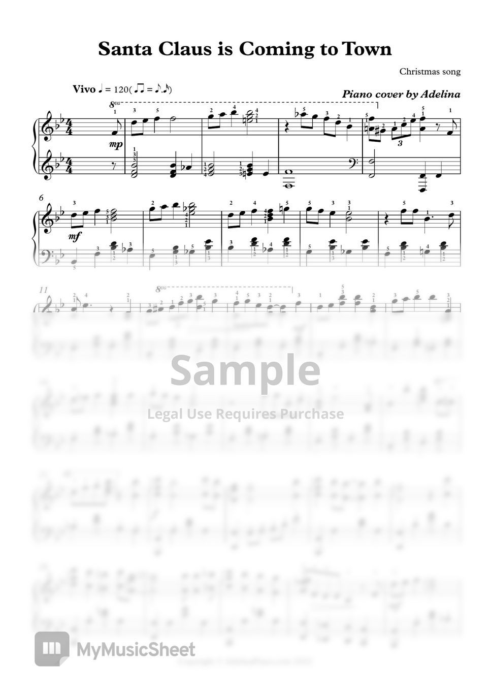 Christmas song - Santa Claus Is Coming To Town نوتة by Adelina Piano