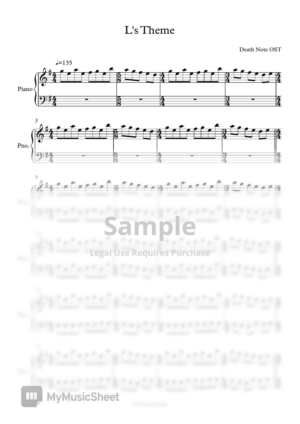 Death Note OST (TANIUCHI HIDEKI) - L's Theme 악보 by OrangeGarage