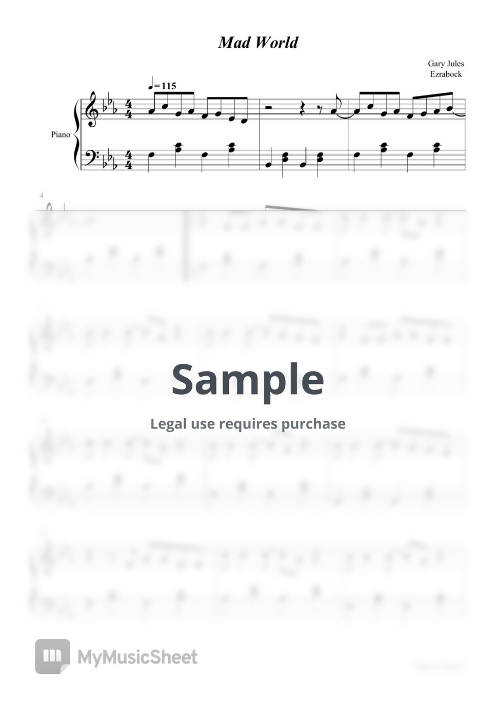 Gary Jules - Mad World (简单版-Gary Jules) Sheet Music by dogemusic