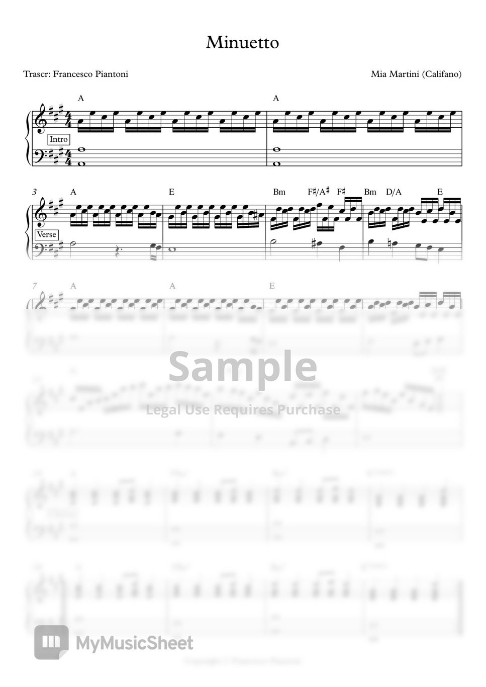 Mia Martini - Minuetto (Spartito pianoforte) Sheet Music by Francesco ...