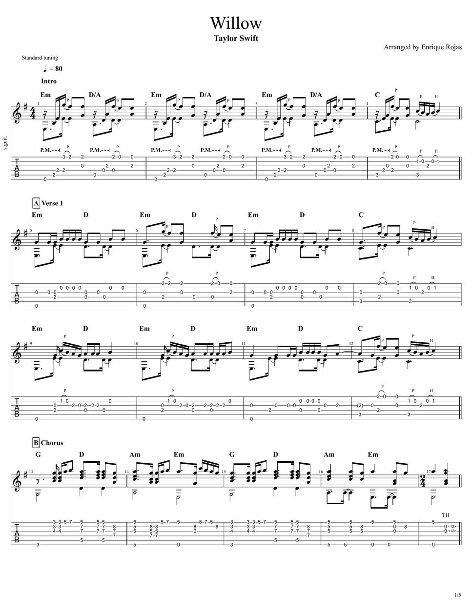 Taylor Swift - Willow (Fingerstyle Guit) Sheets by Enrique Rojas