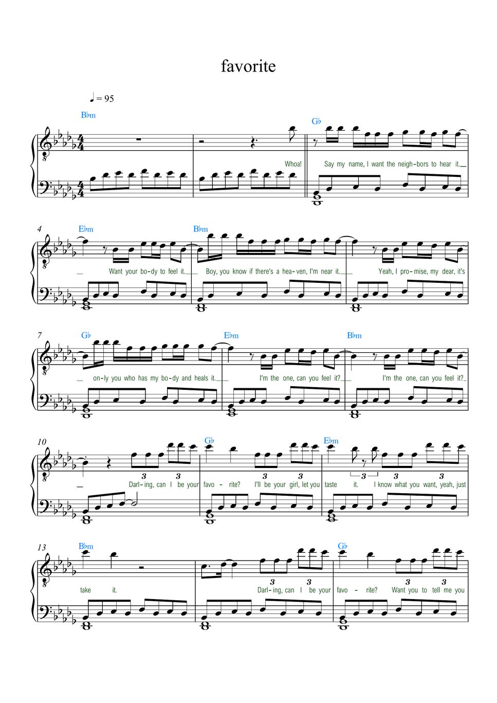 Isabel LaRosa - favorite (with lyrics and chord symbols) Sheet Music by ...