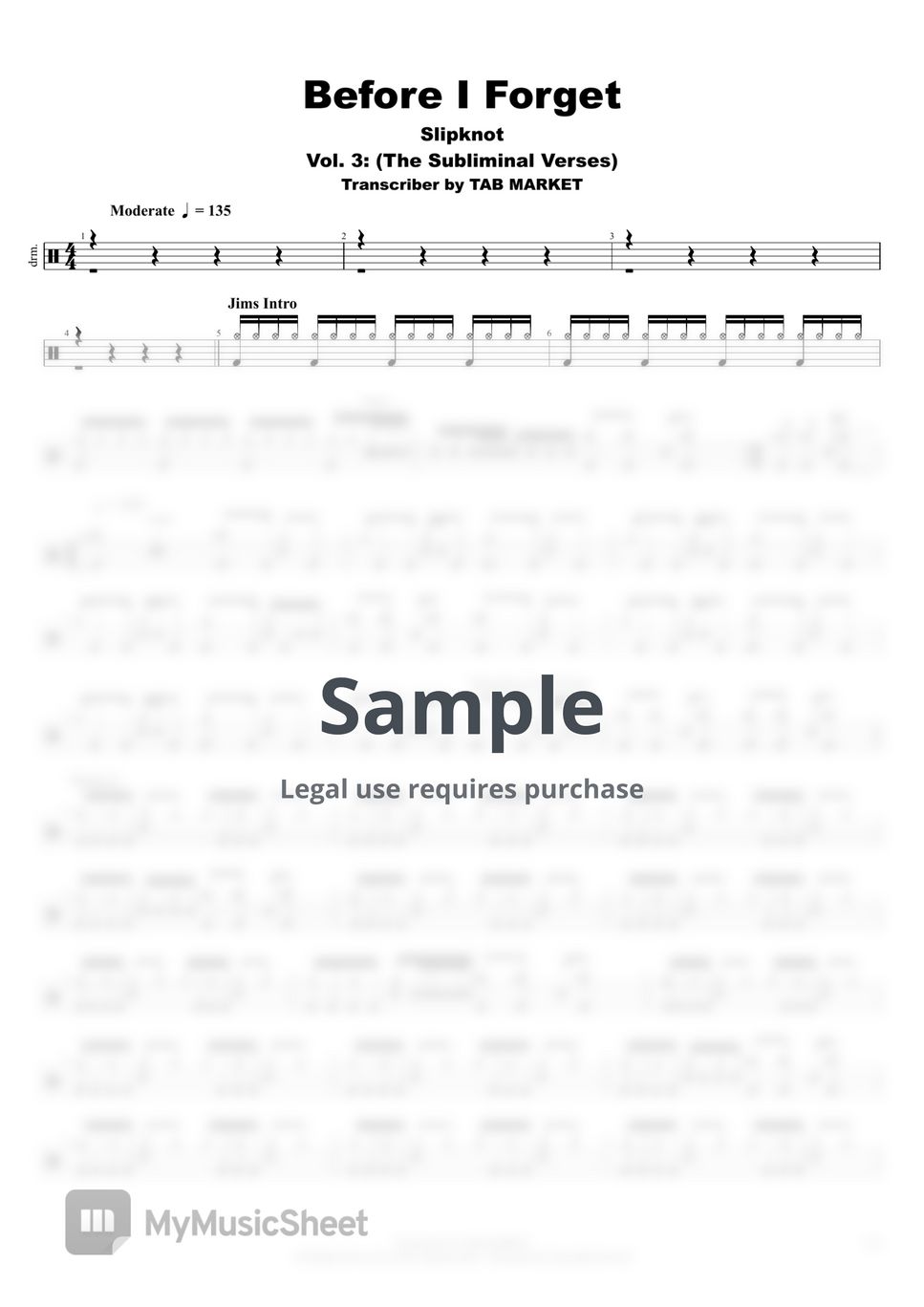 Slipknot - Before I Forget Sheets by Tab Market