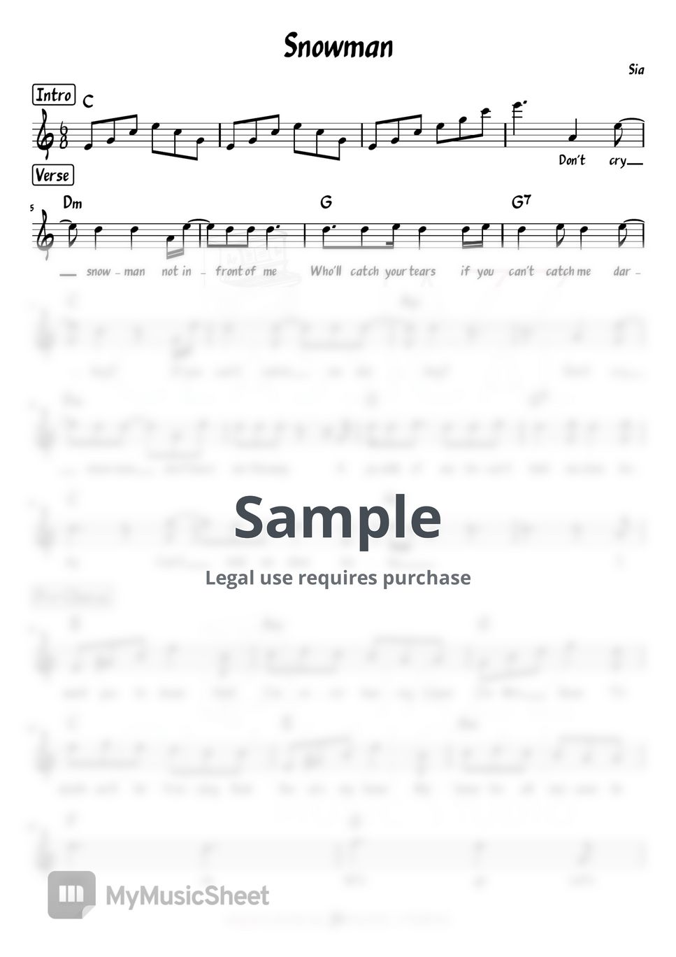 Sia - Snowman Sheets by Jazz Classical Music Studio