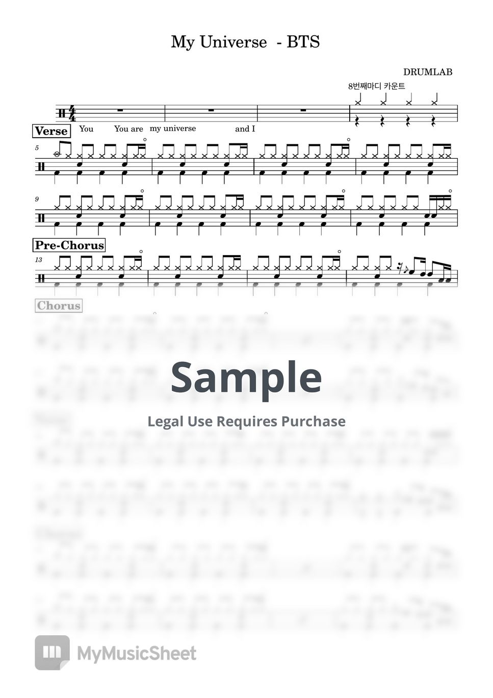BTS - My Universe (Drum Sheet) Sheet Music by BTS