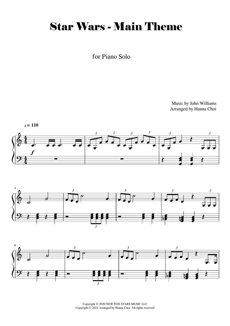 John Williams - Star Wars (Main Theme) 스타워즈 주제곡 (piano solo) 악보