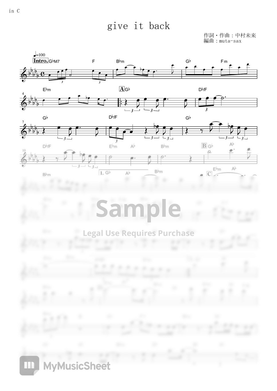 Jujutsu Kaisen - give it back (in C) Sheets by Cö shu Nie