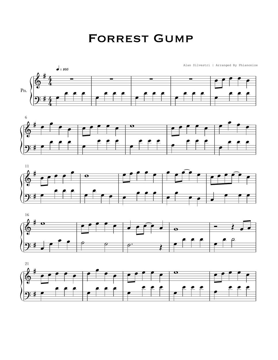 Alan Anthony Silvestri - Forrest Gump Theme (Easy Version) Sheets by ...