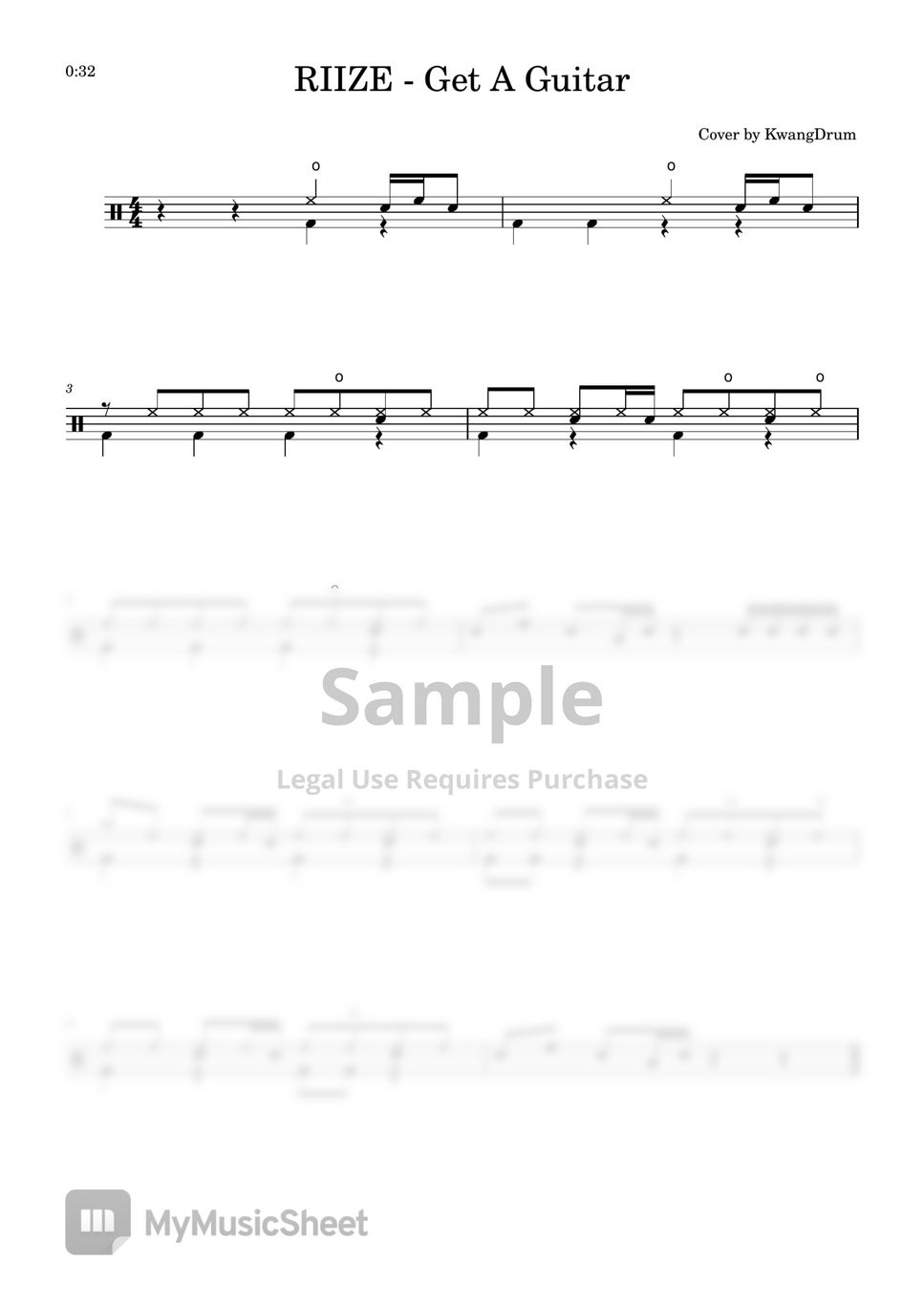RIIZE - Get A Guitar (짧은 하이라이트 드럼 악보) Sheets by KWANGDRUM