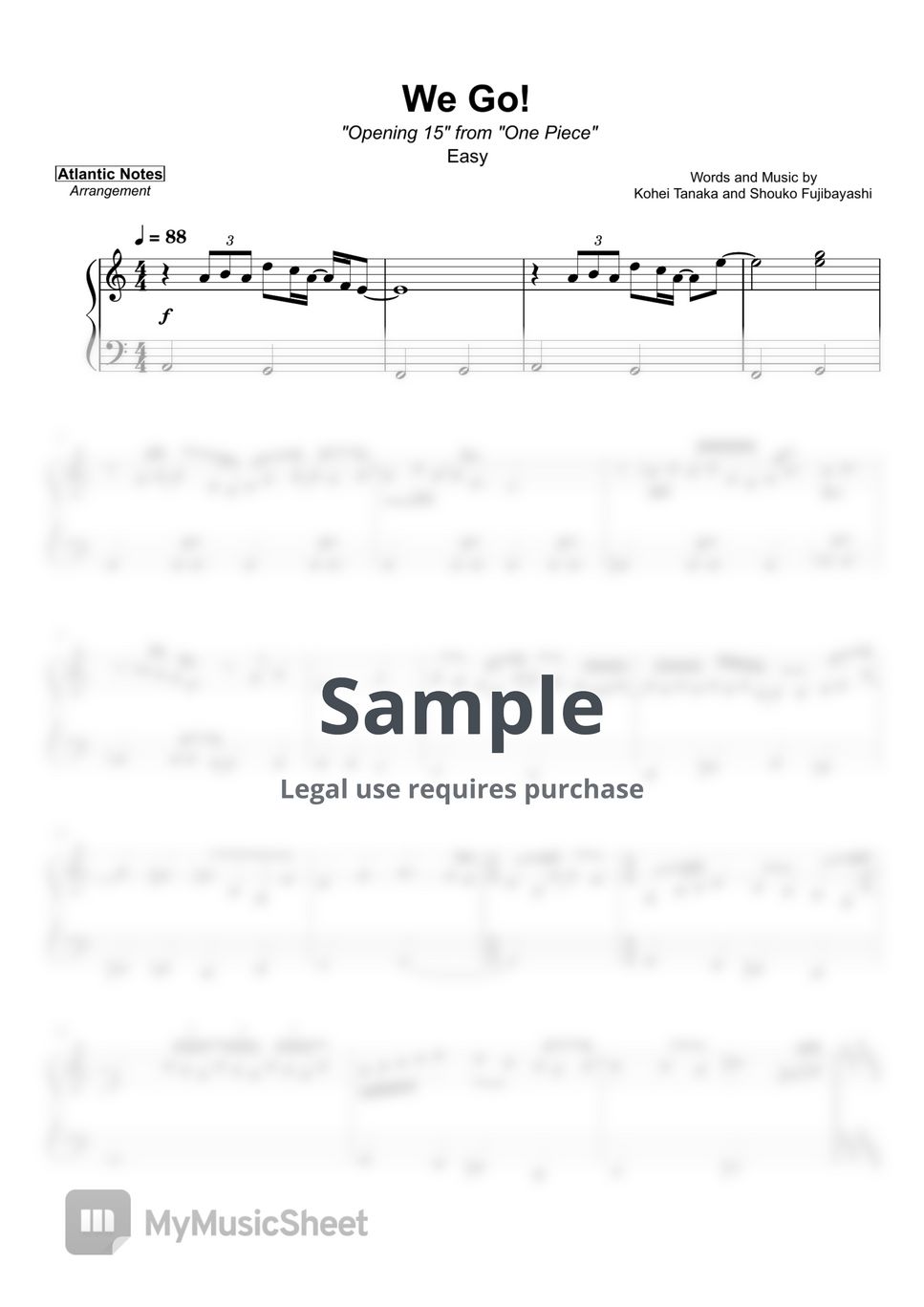 One Piece - We Go! (Opening 15) Sheet Music by Atlantic Notes