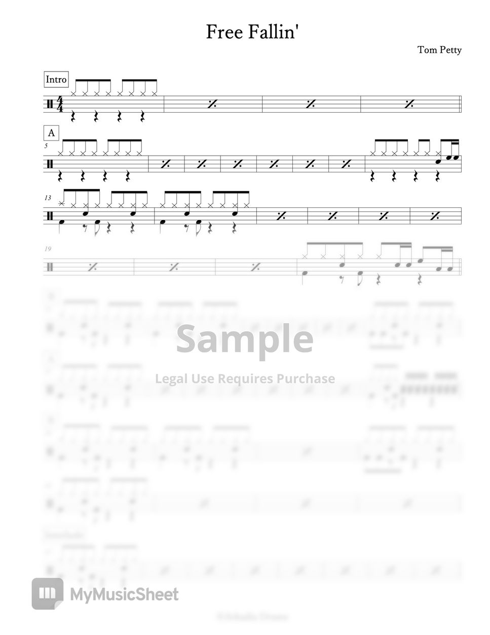 Tom Petty - Free Fallin' Sheets by Arkadia Drums